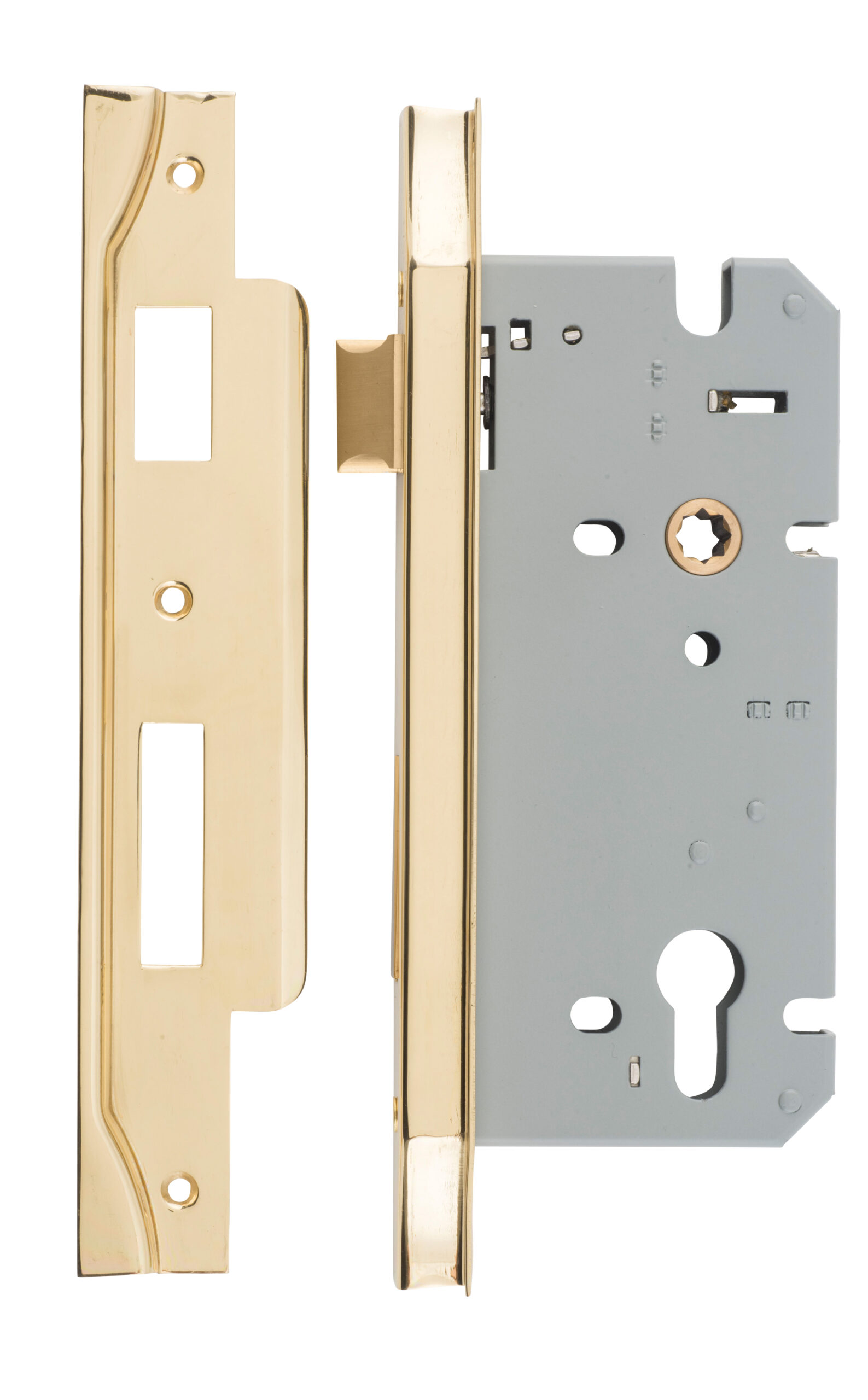 Rebated 85mm Euro Mortice Locks - 60mm Backset - Polished Brass - Iver