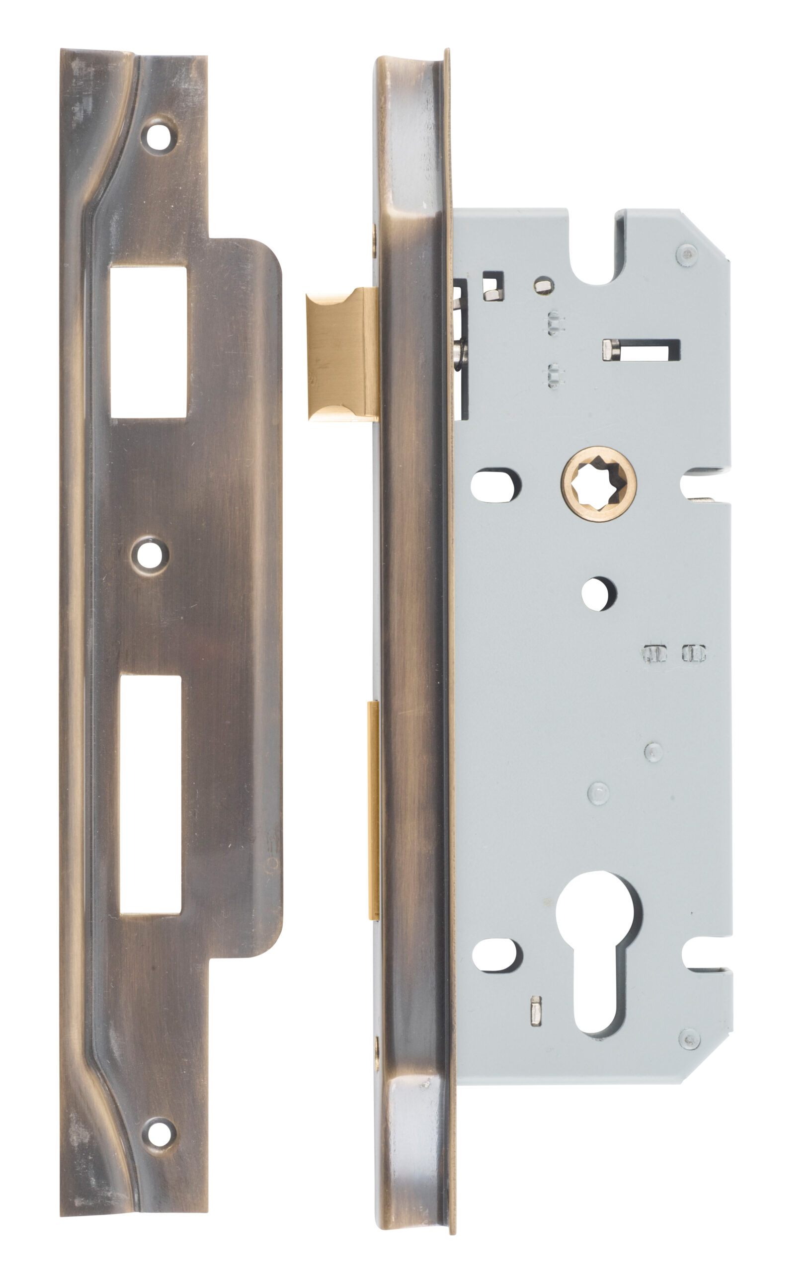 Rebated 85mm Euro Mortice Locks - 45mm Backset - Signature Brass - Iver