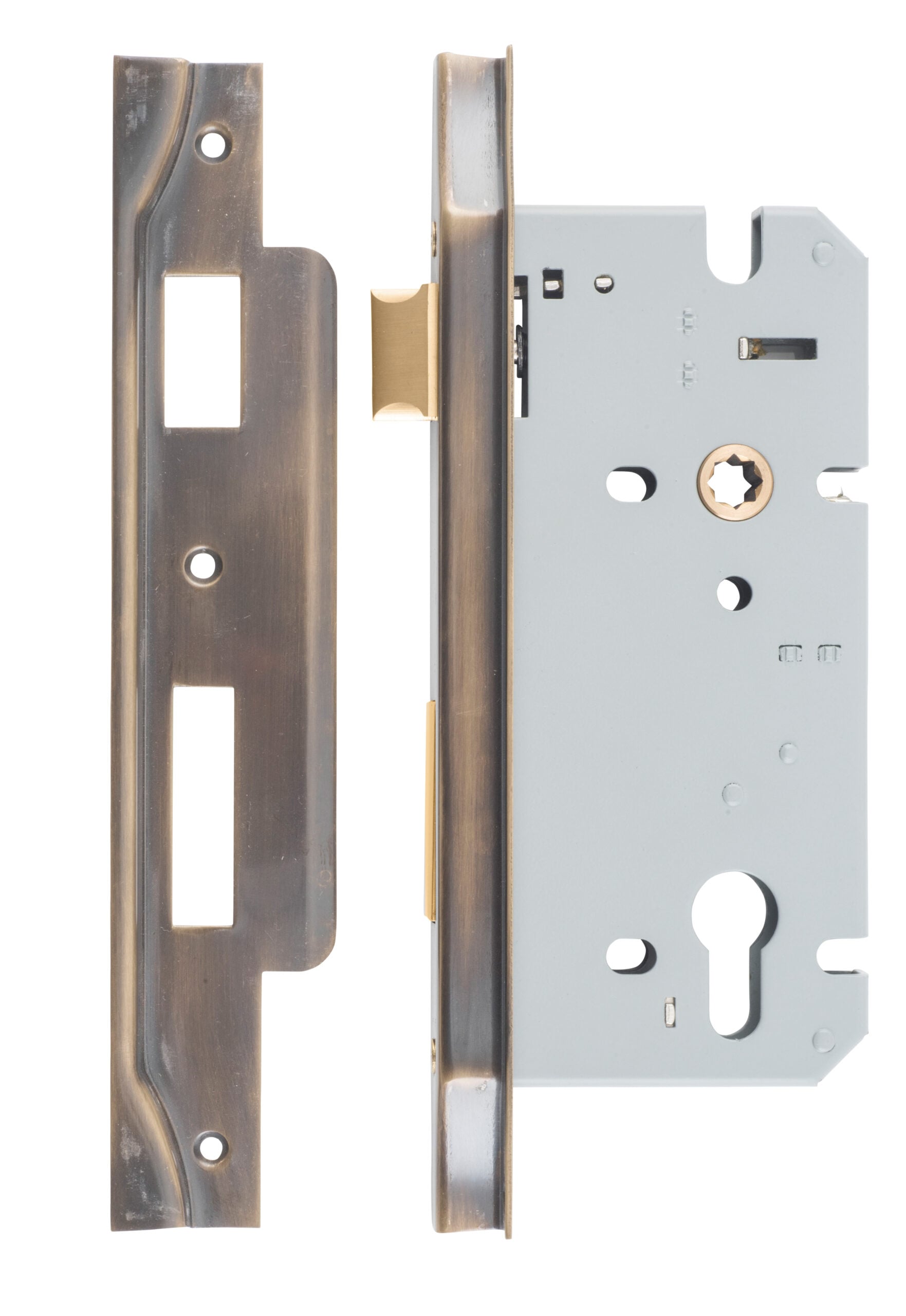Rebated 85mm Euro Mortice Locks - 60mm Backset - Signature Brass - Iver