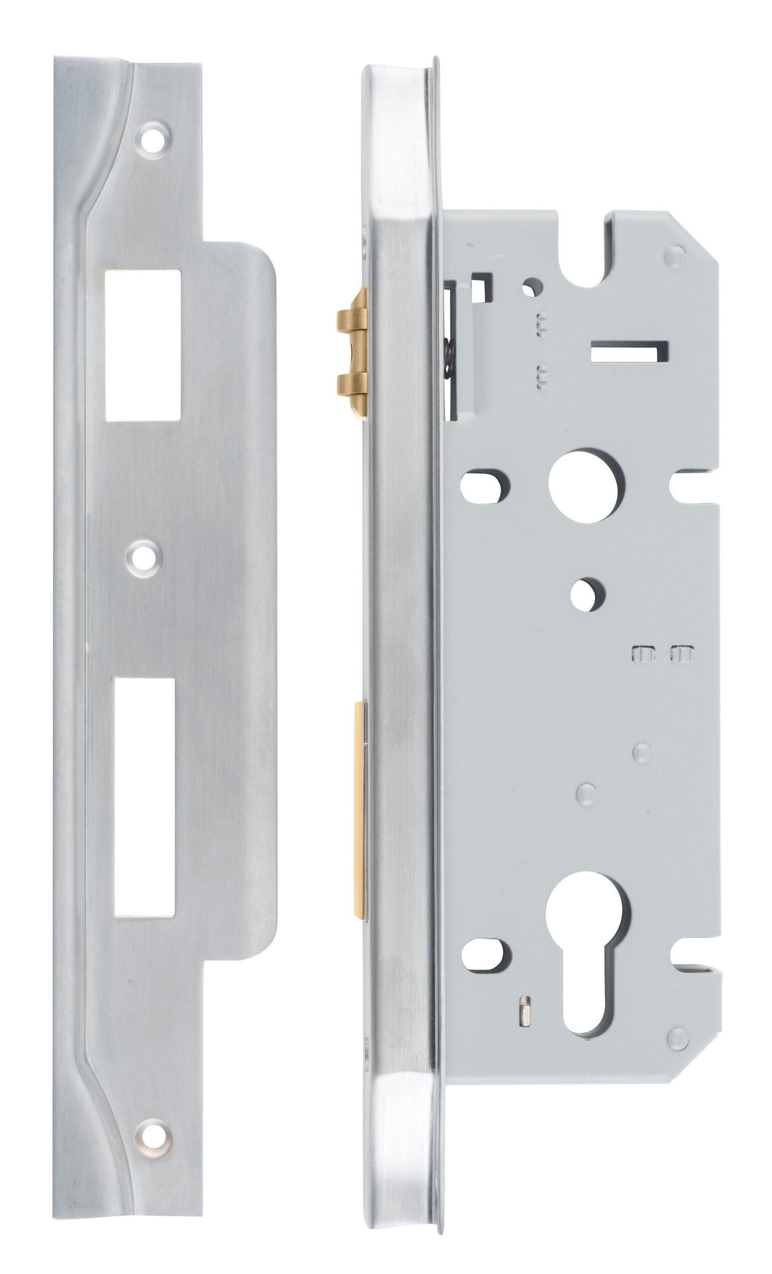 Rebated 85mm Euro Roller Mortice Locks - 45mm Backset - Brushed Chrome ...