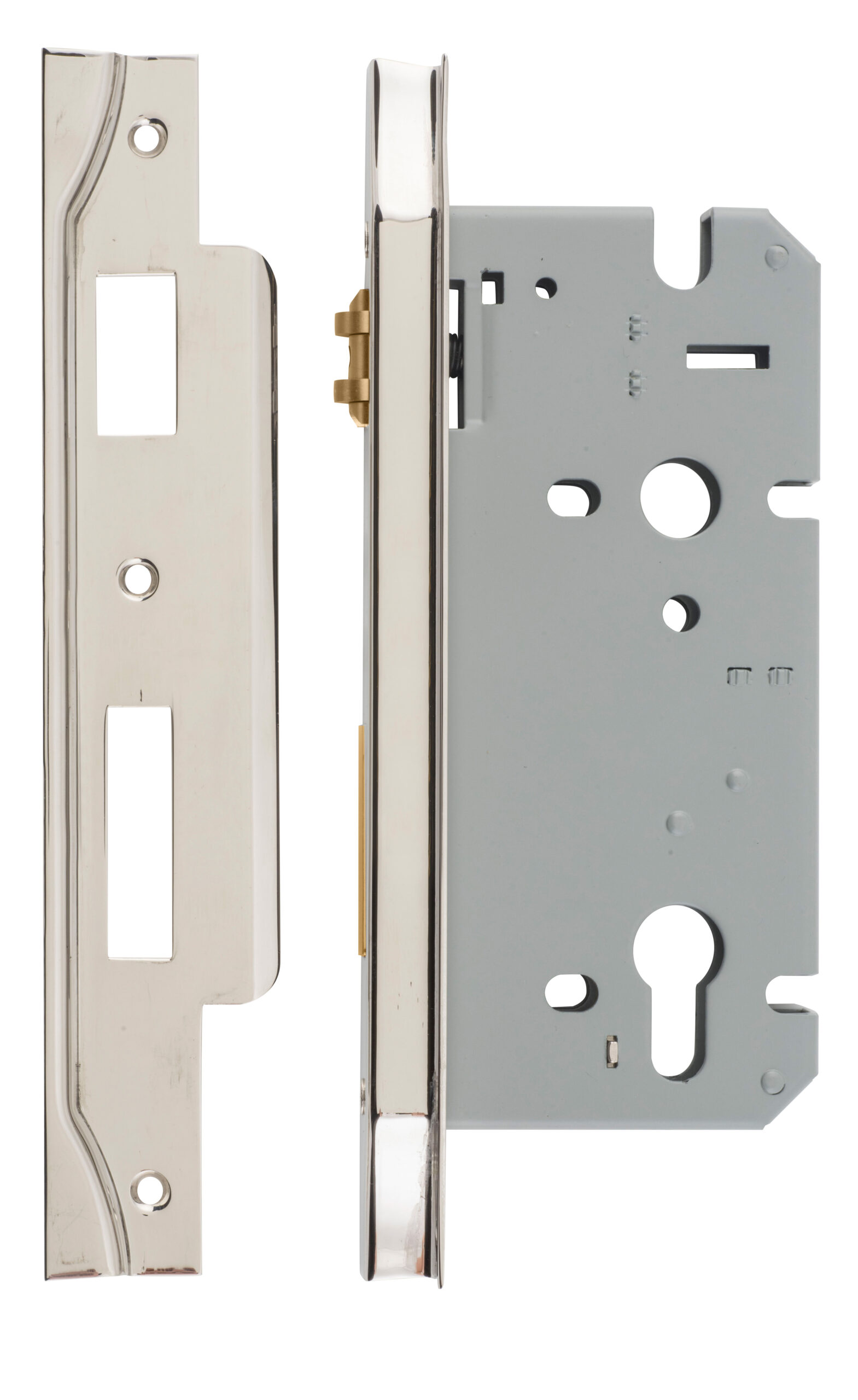 Rebated 85mm Euro Roller Mortice Locks - 60mm Backset - Polished Nickel ...