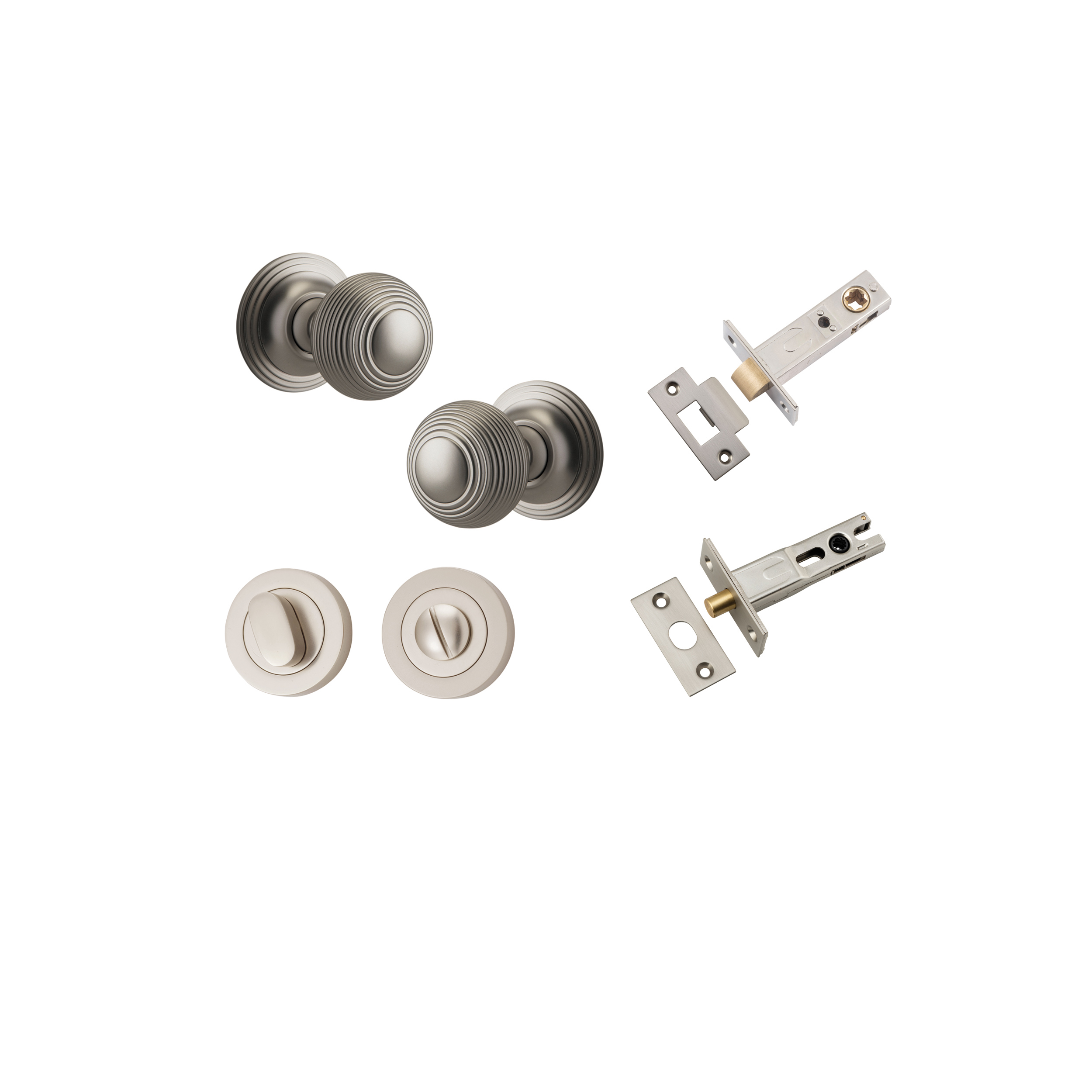 Guildford Knob - Round Rose Privacy Kit with Separate Privacy Turn - Satin Nickel - Iver