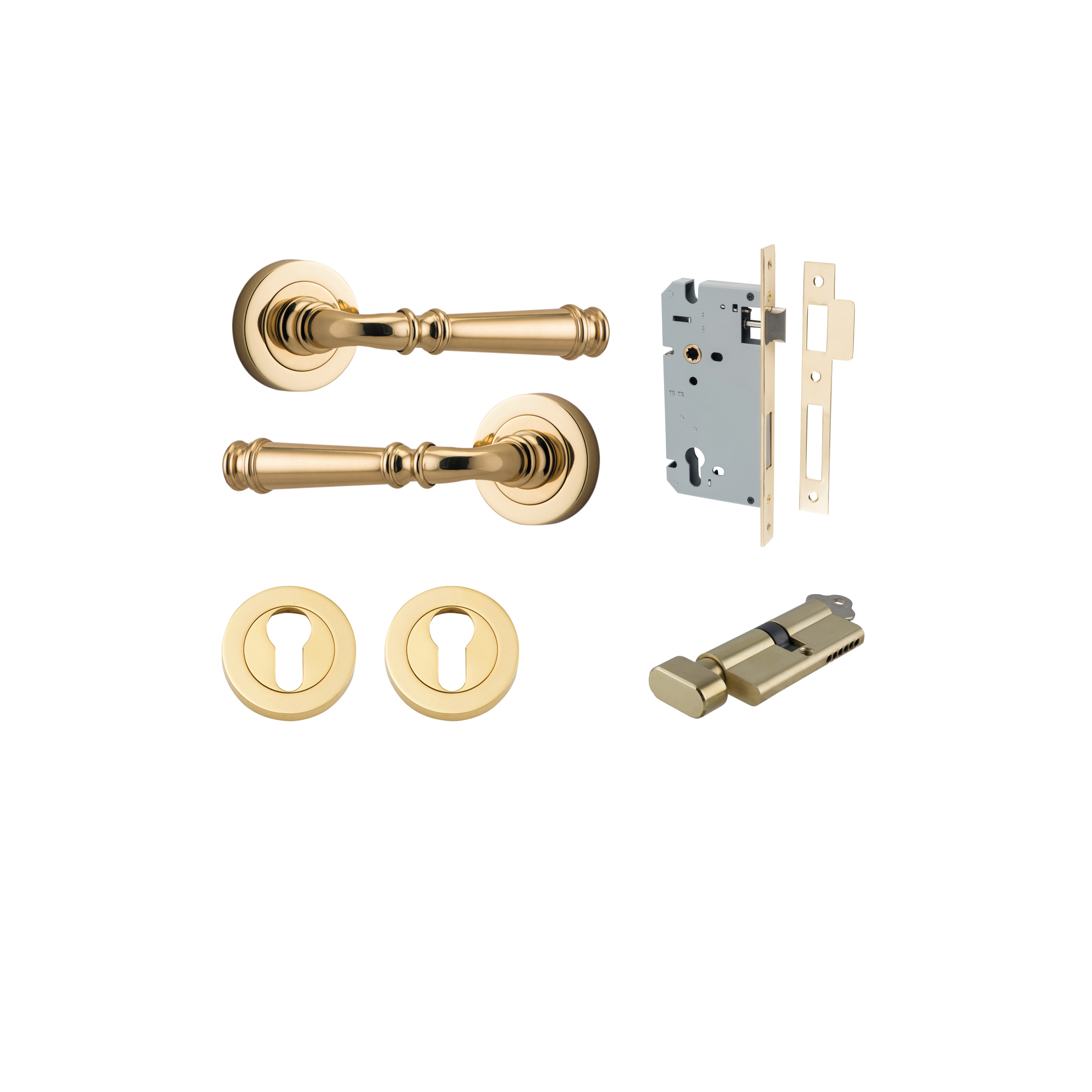Verona Lever - Round Rose Entrance Kit with Separate High Security Lock ...
