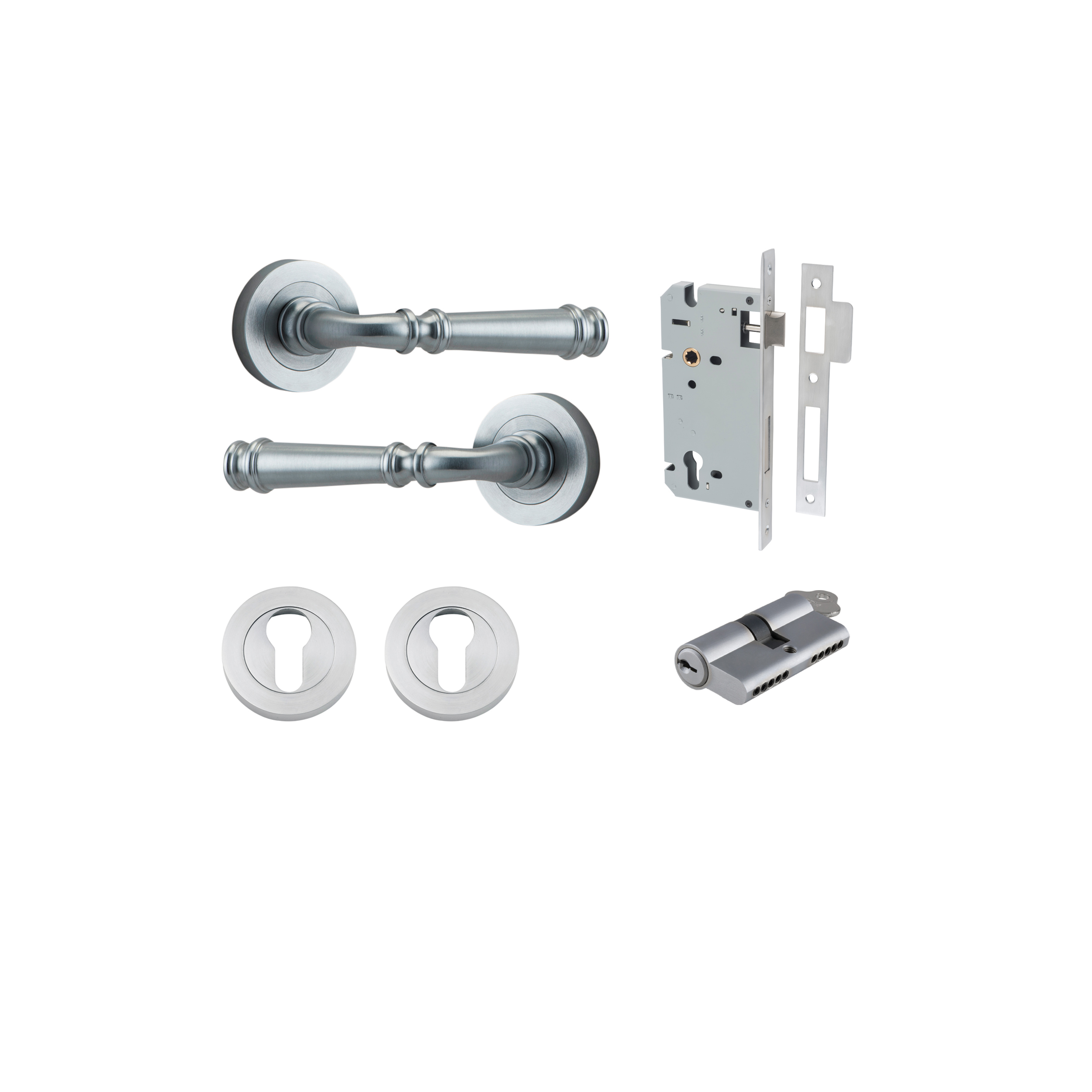 Verona Lever - Round Rose Entrance Kit with Separate High Security Lock ...