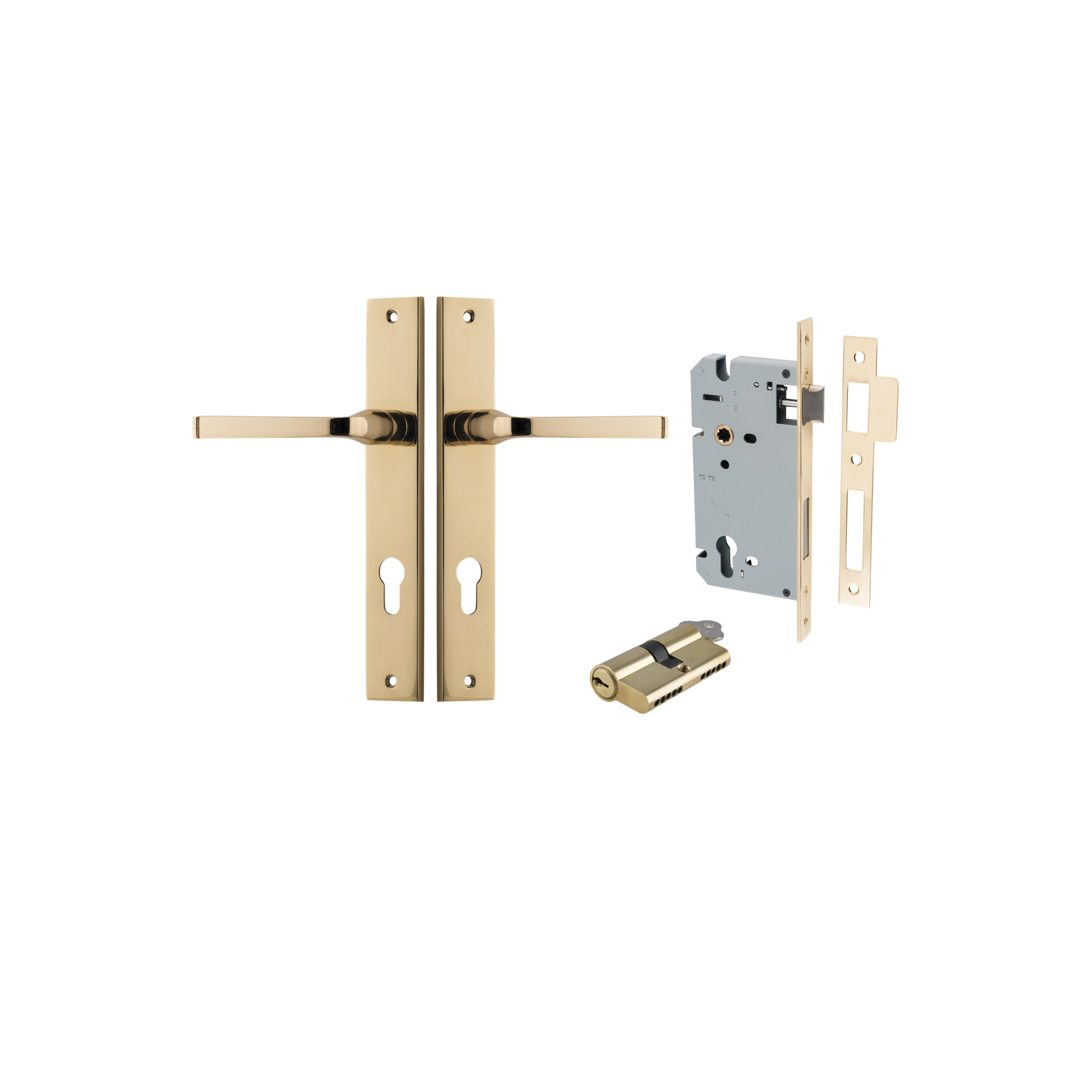 Annecy Lever - Rectangular Backplate Entrance Kit with High Security Lock (Key/Key) - Polished ...