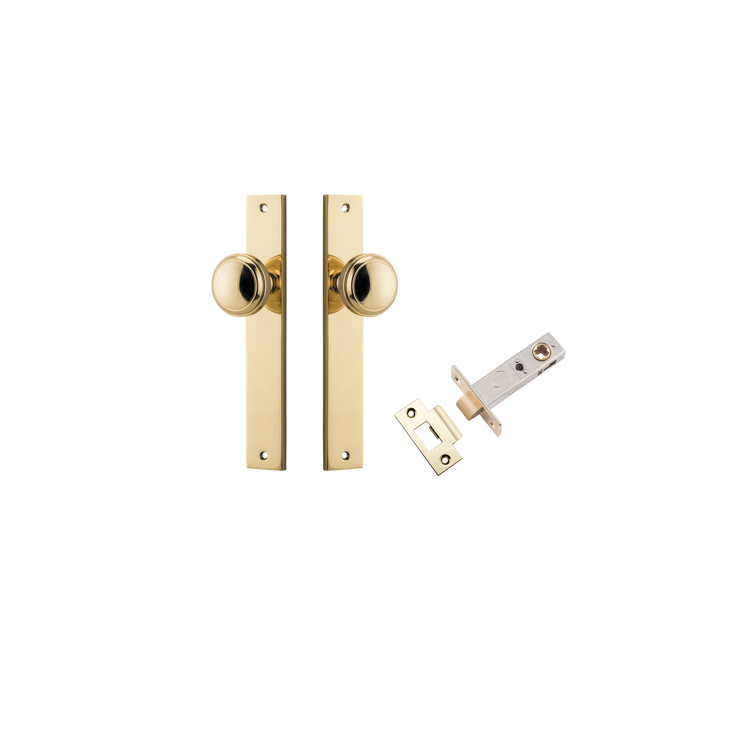 Paddington Knob - Rectangular Backplate Passage Kit - Polished Brass - Iver