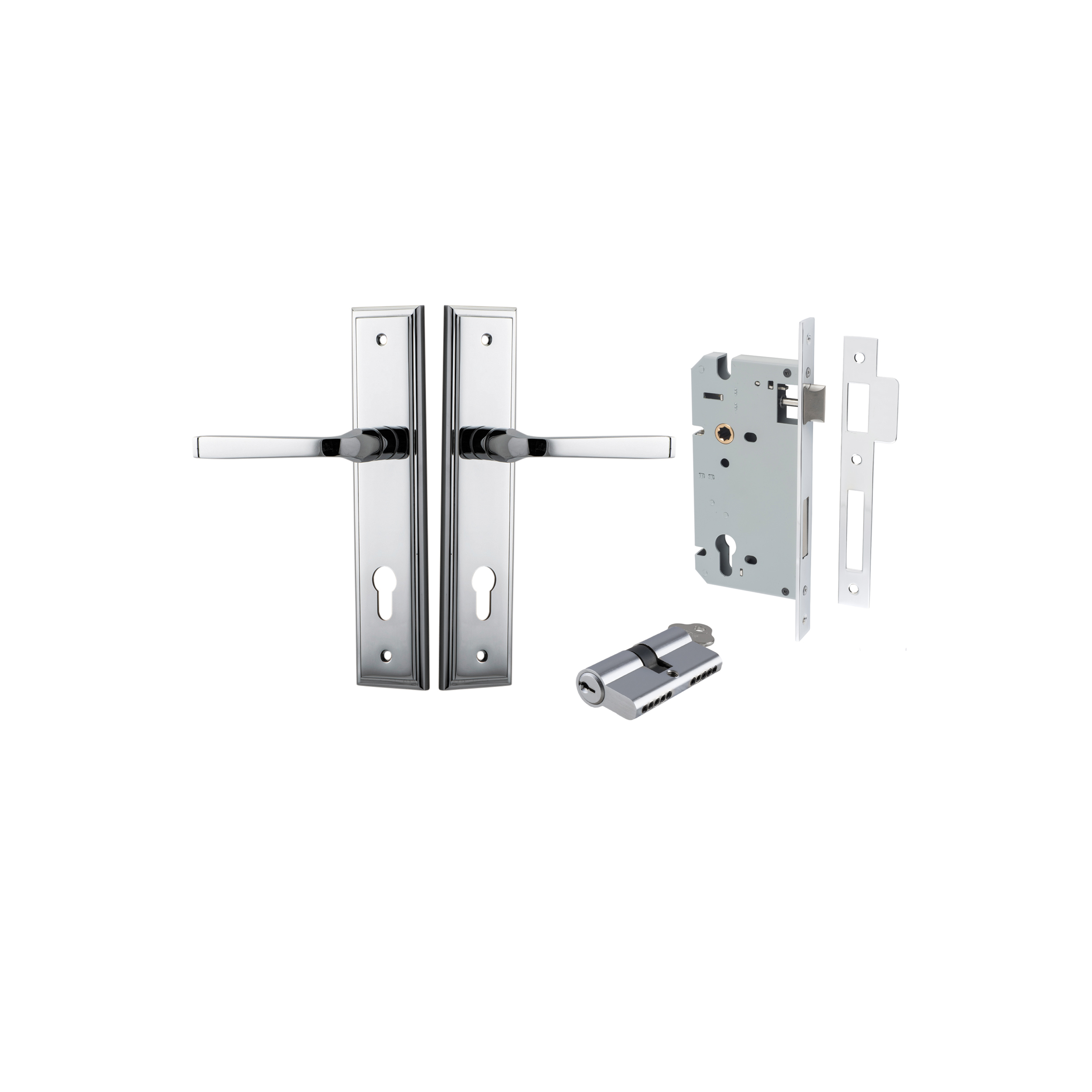 Annecy Lever - Stepped Backplate Entrance Kit with High Security Lock (Key/Key) - Polished ...