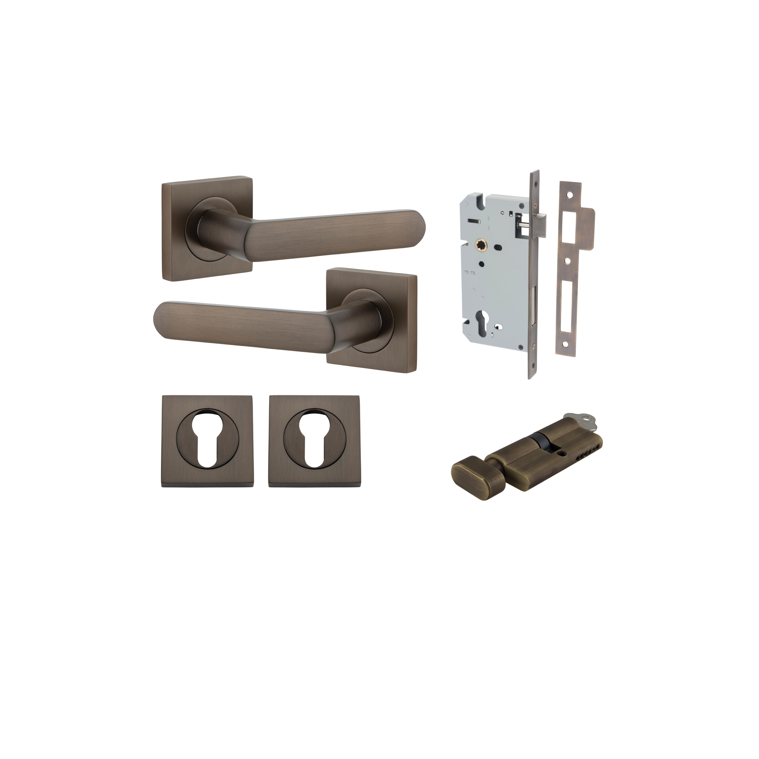 Osaka Lever - Square Rose Entrance Kit with Separate High Security Lock ...