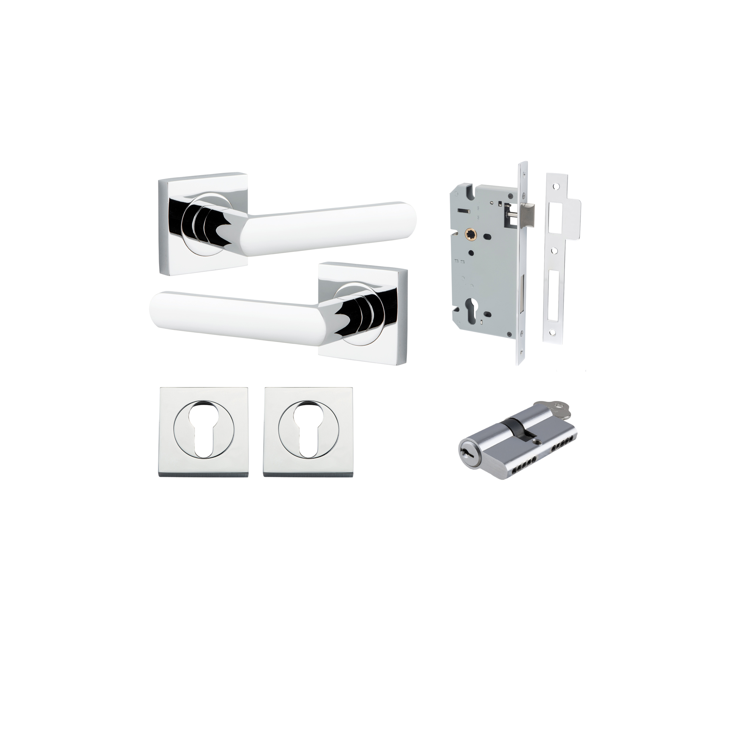 Osaka Lever - Square Rose Entrance Kit with Separate High Security Lock ...
