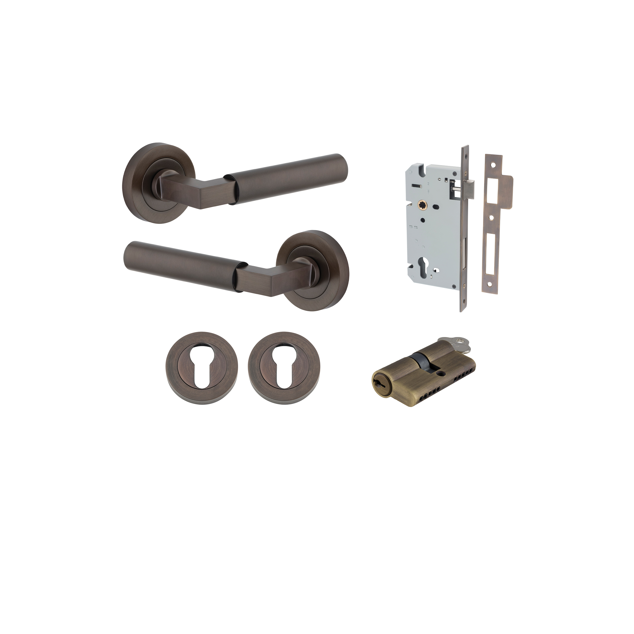 Berlin Lever - Round Rose Entrance Kit with High Security Lock (Key/Key ...