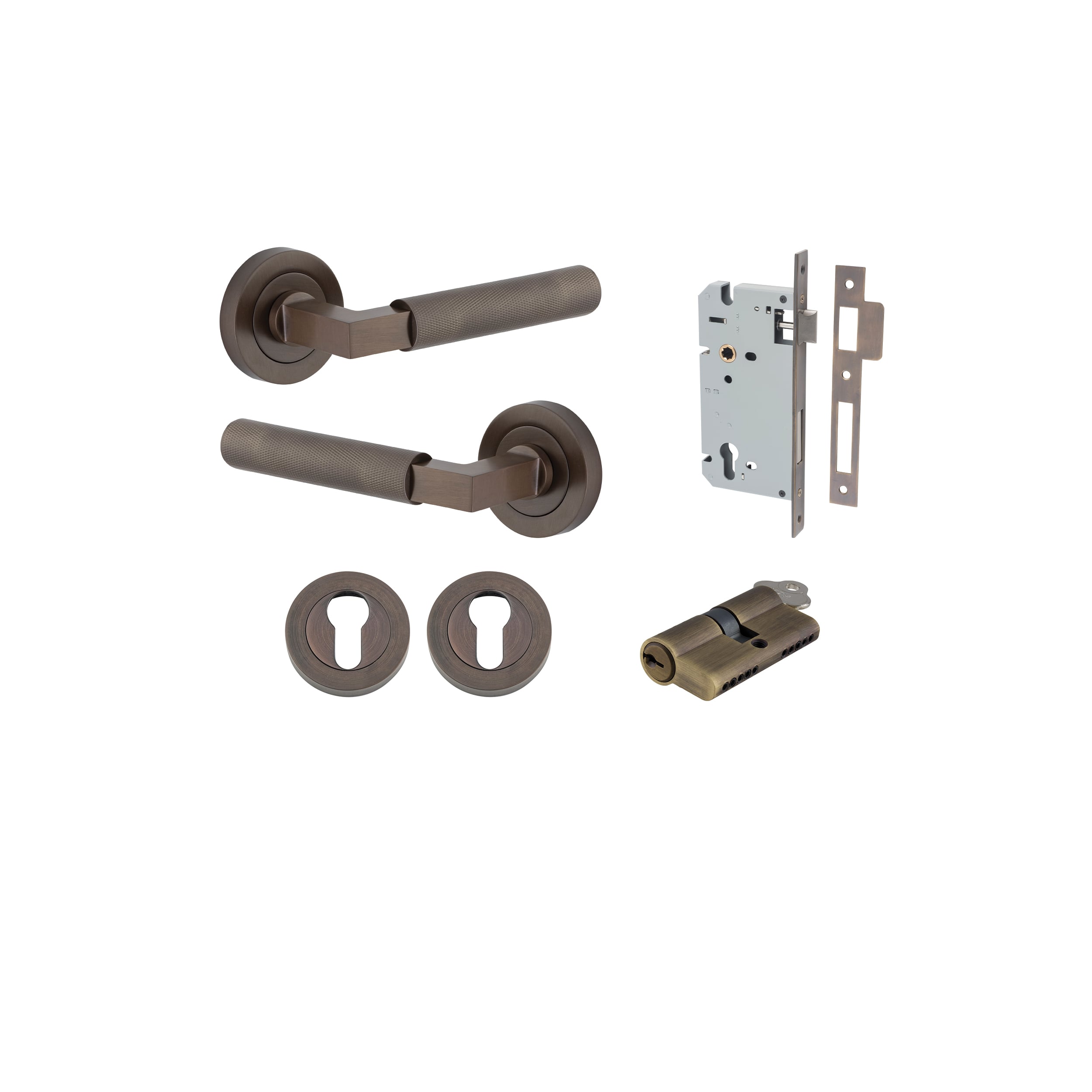 Brunswick Lever - Round Rose Entrance Kit with High Security Lock (Key ...