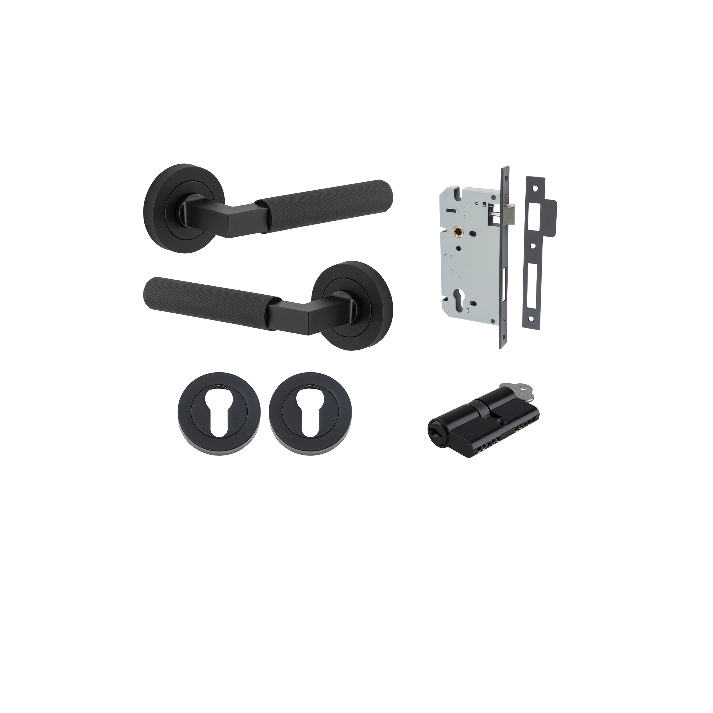 Brunswick Lever - Round Rose Entrance Kit with High Security Lock (Key ...