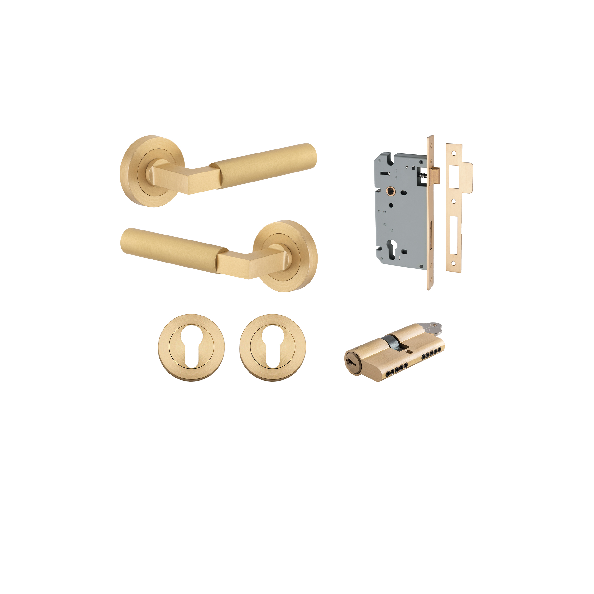 Berlin Lever - Round Rose Entrance Kit with High Security Lock (Key/Key ...