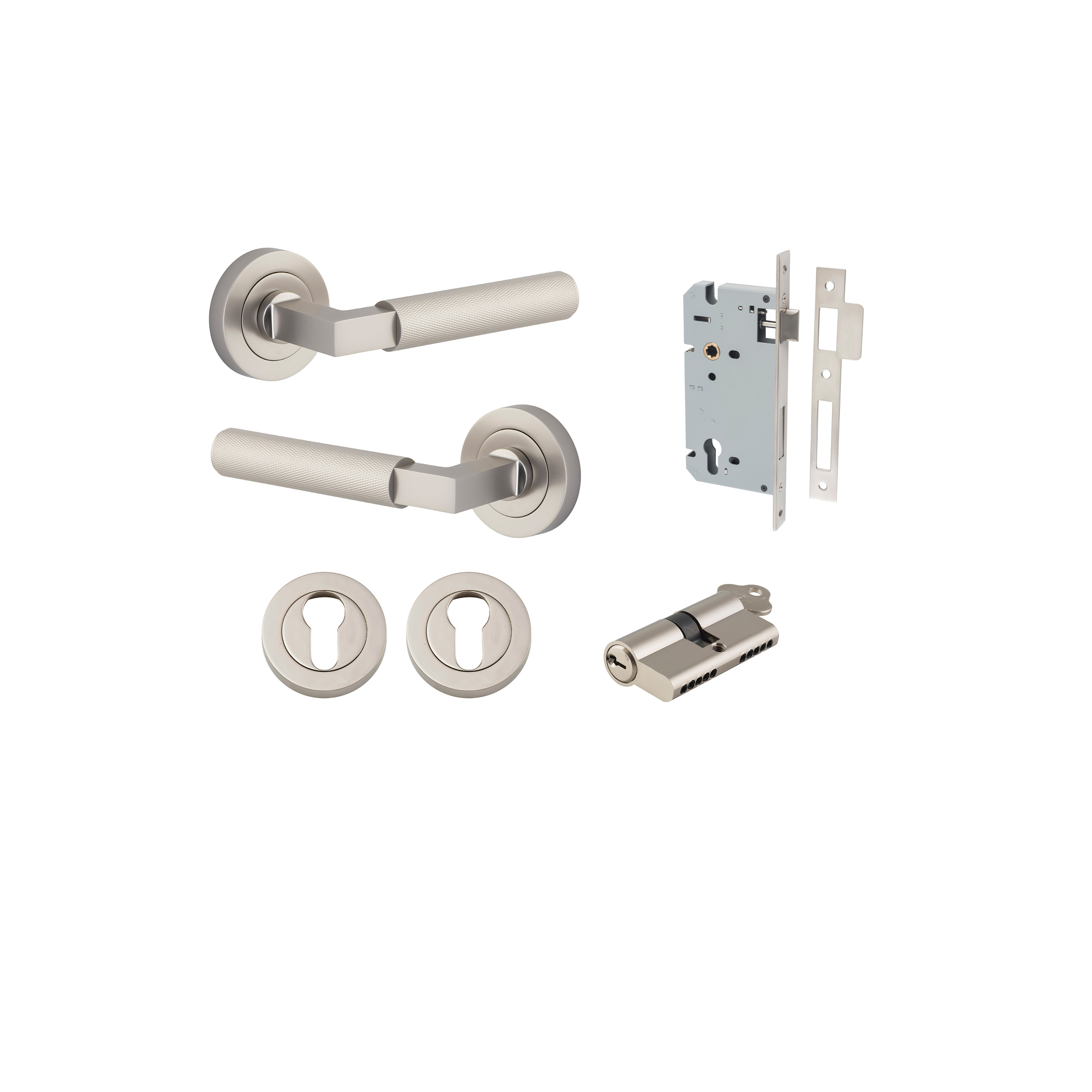 Brunswick Lever - Round Rose Entrance Kit with High Security Lock (Key ...