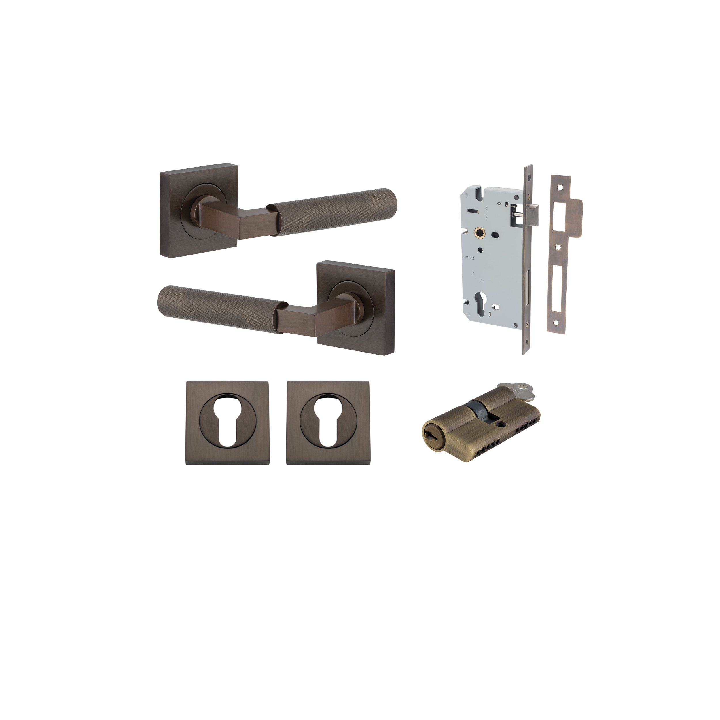 Brunswick Lever - Square Rose Entrance Kit with High Security Lock (Key ...