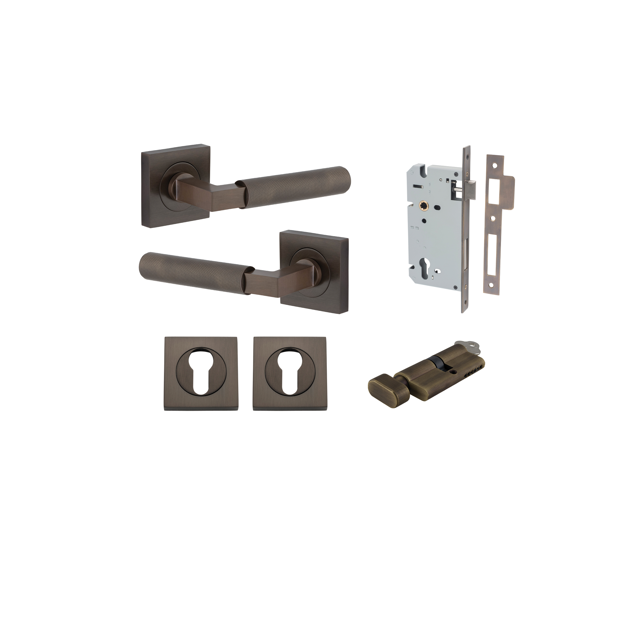 Brunswick Lever - Square Rose Entrance Kit with High Security Lock (Key ...