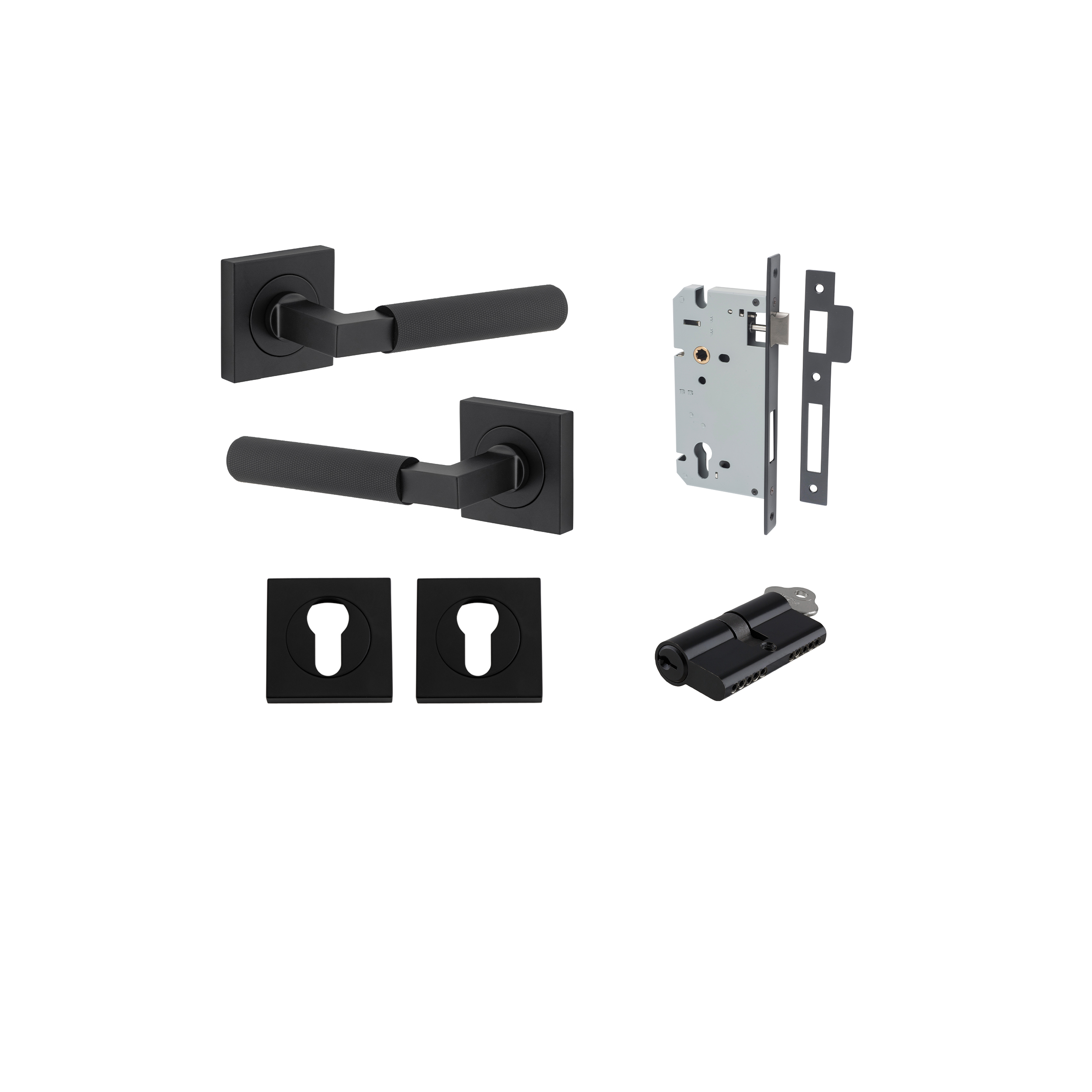 Brunswick Lever - Square Rose Entrance Kit with High Security Lock (Key ...