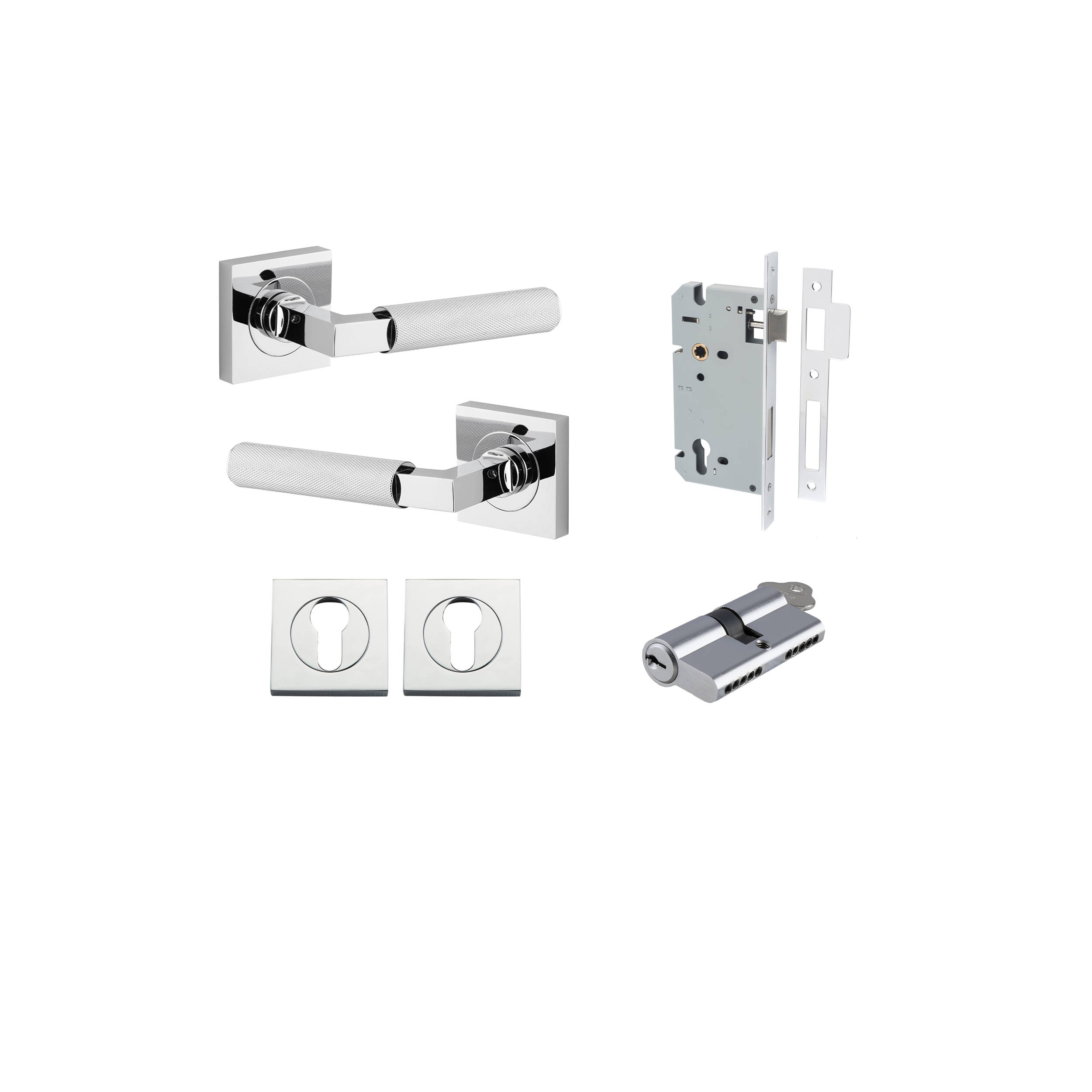 Brunswick Lever - Square Rose Entrance Kit with High Security Lock (Key ...
