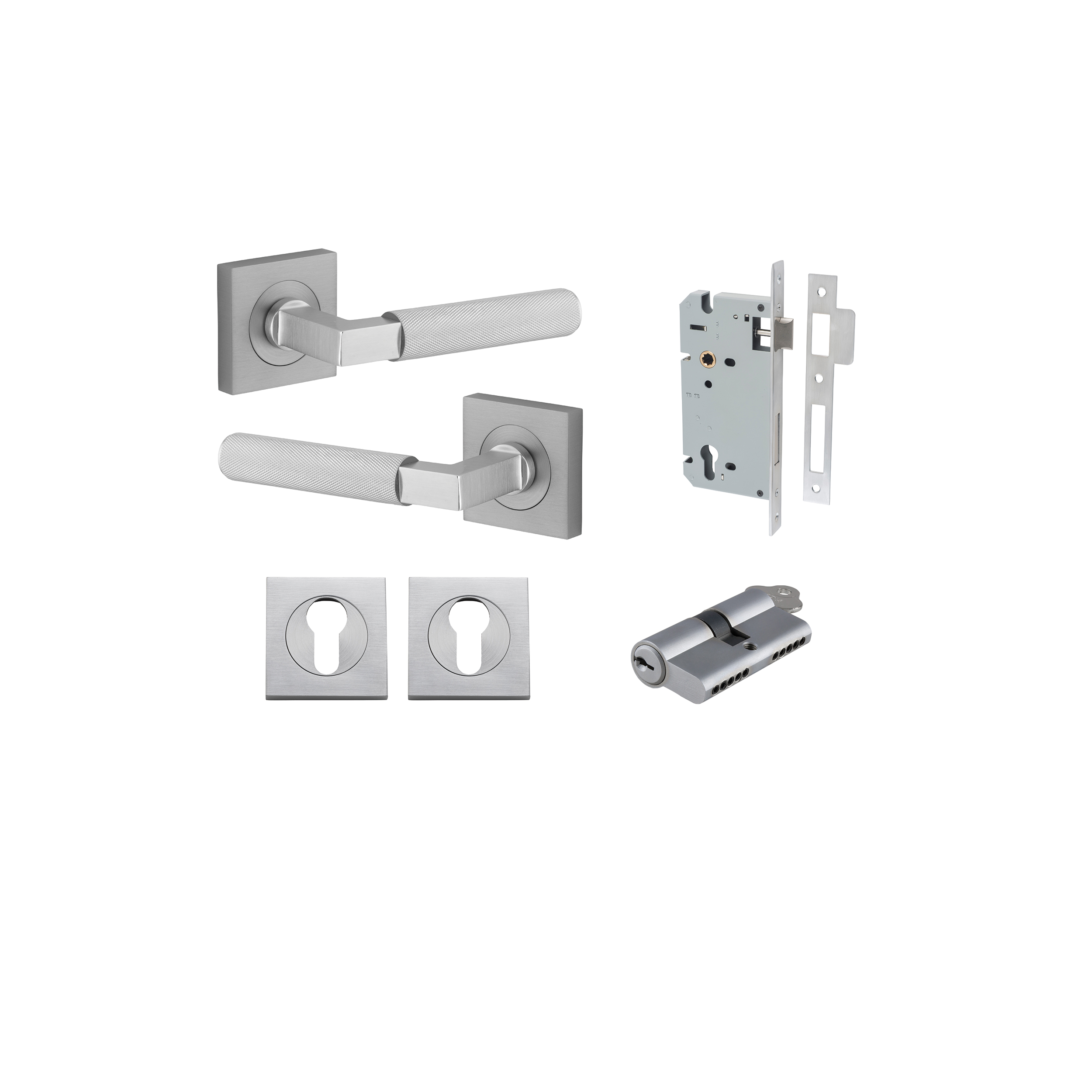 Brunswick Lever - Square Rose Entrance Kit with High Security Lock (Key ...