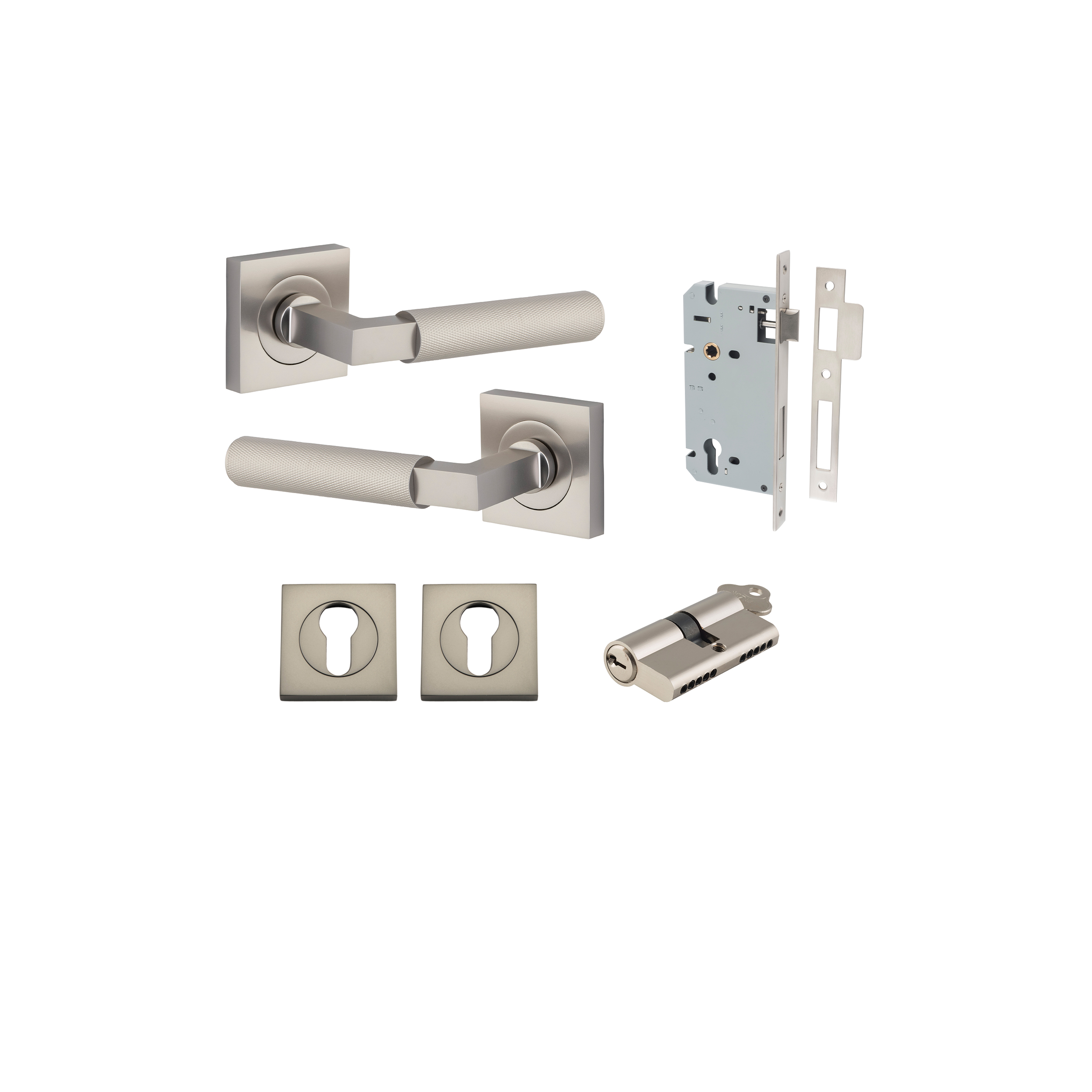 Brunswick Lever - Square Rose Entrance Kit with High Security Lock (Key ...