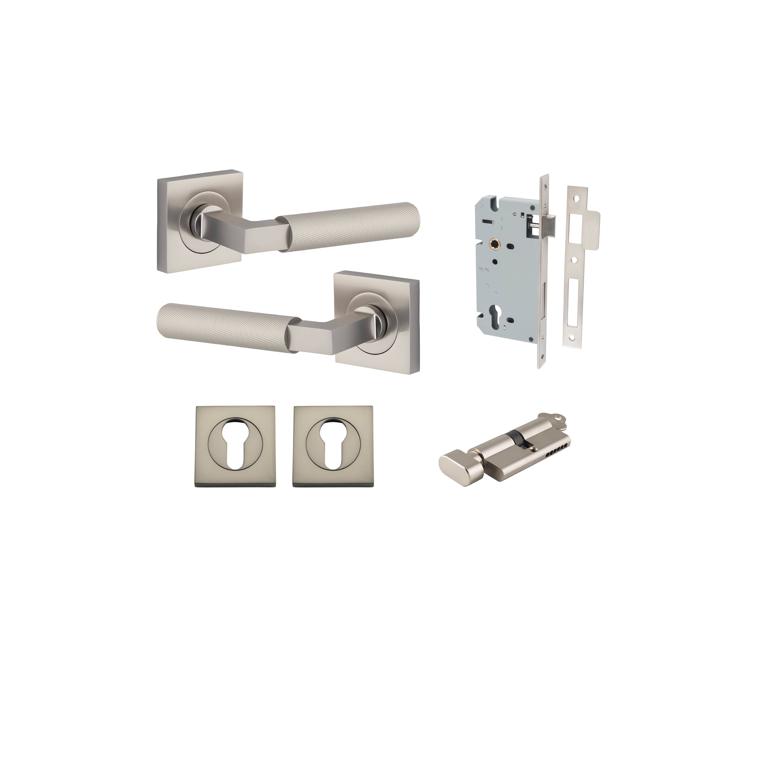 Brunswick Lever - Square Rose Entrance Kit with High Security Lock (Key ...