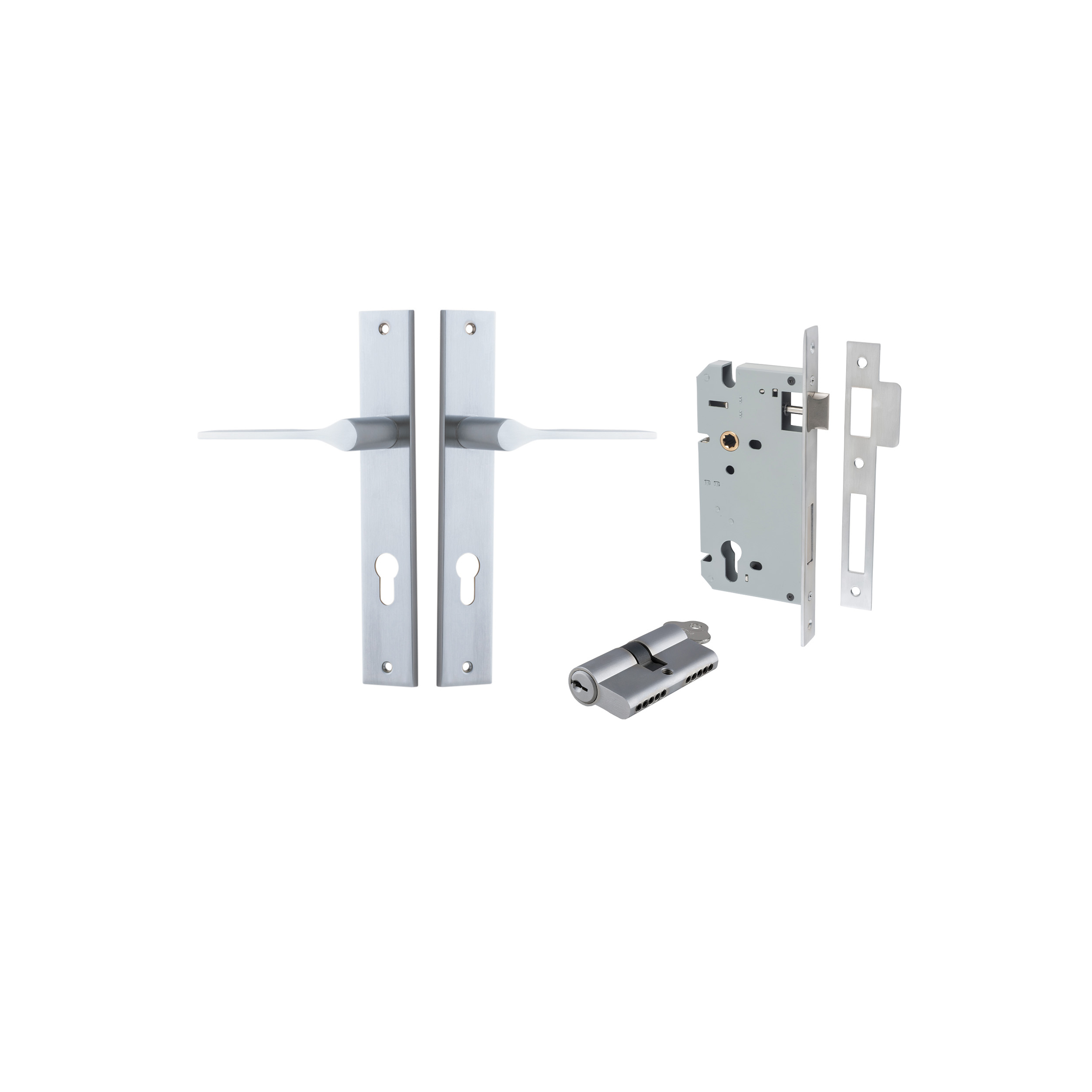 Como Lever - Rectangular Backplate Entrance Kit with High Security Lock (Key/Key) - Brushed ...