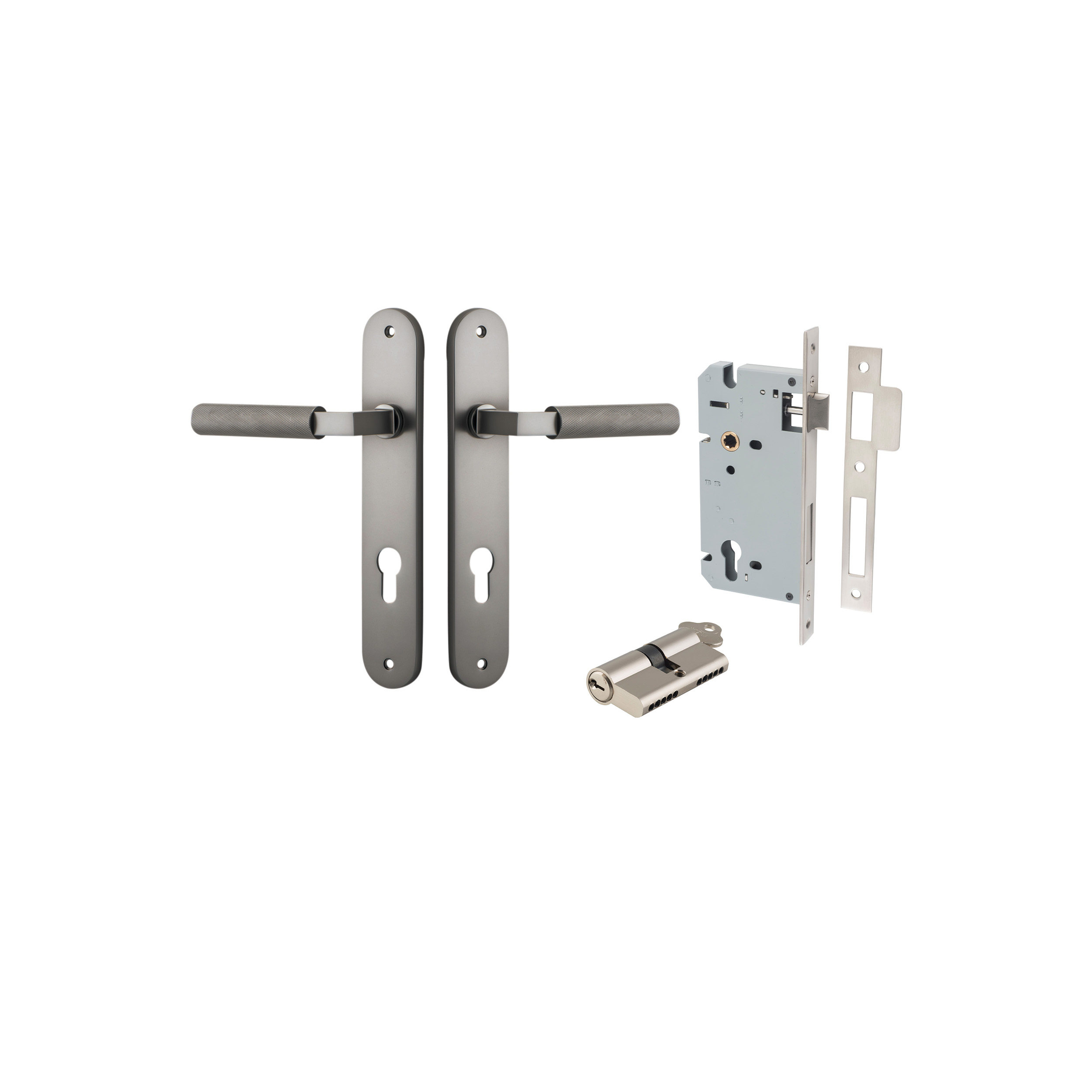 Brunswick Lever - Oval Backplate Entrance Kit with High Security Lock ...