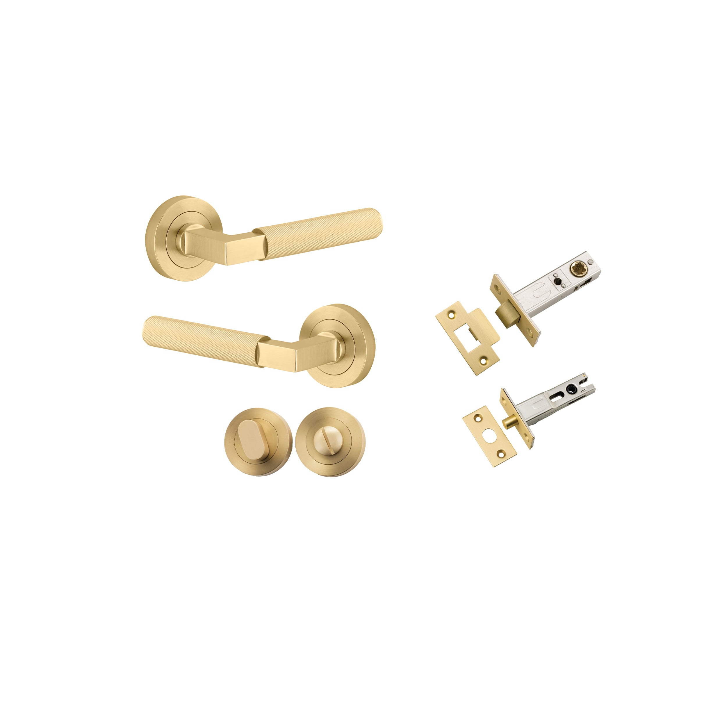 Brunswick Lever - Round Rose Privacy Kit - Brushed Gold PVD - Iver